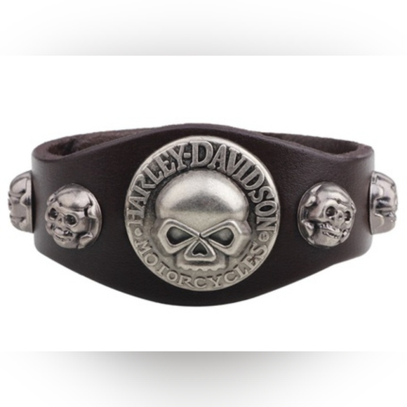 Harley-Davidson | Jewelry | Harley Davidson Brown Pu Leather Bracelet ...